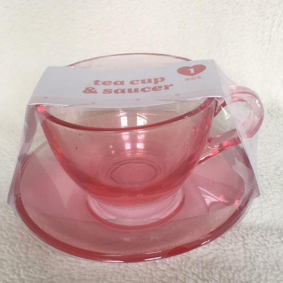 Target | Kitchen | Nwt Pink Clear Glass Teacup Cup And Saucer Set ...